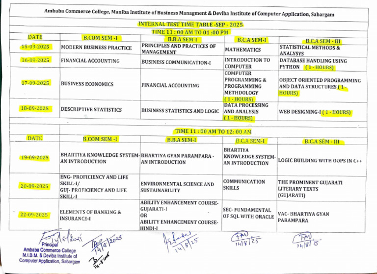 Internal Test Time Table Second Session | PDF | Information Technology ...
