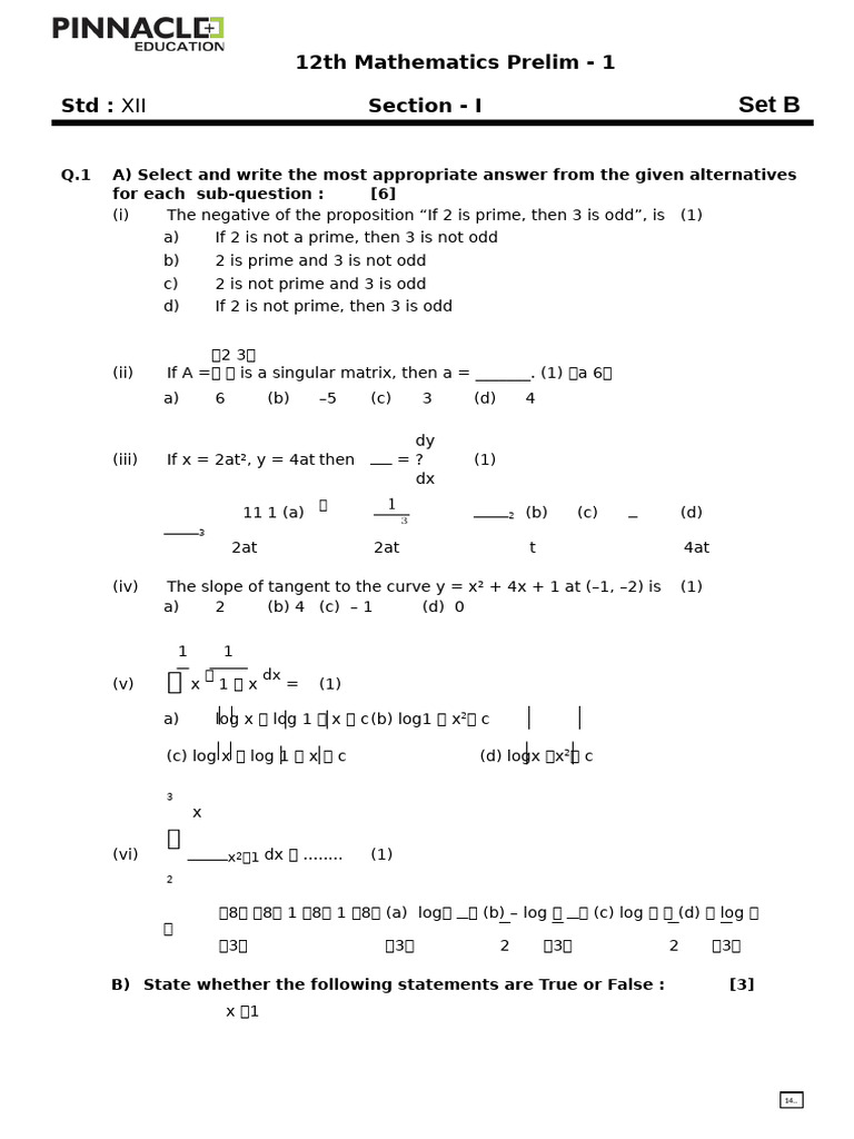 1702279639Maths Prelim 1 - Set B | PDF | Contingency (Philosophy) | Algebra