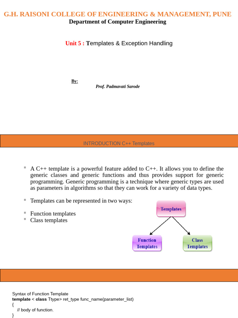 C++ Templates and Exception Handling Guide | PDF | Parameter (Computer ...