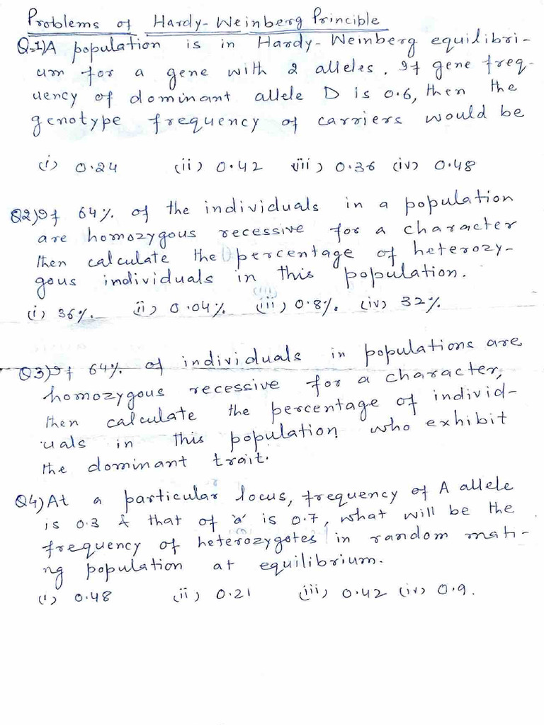 Hardy-Weinberg Equilibrium Worksheet | PDF