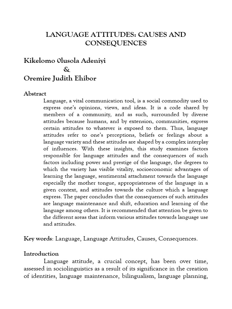 Language Attitudes: Causes & Effects | PDF | Attitude (Psychology ...