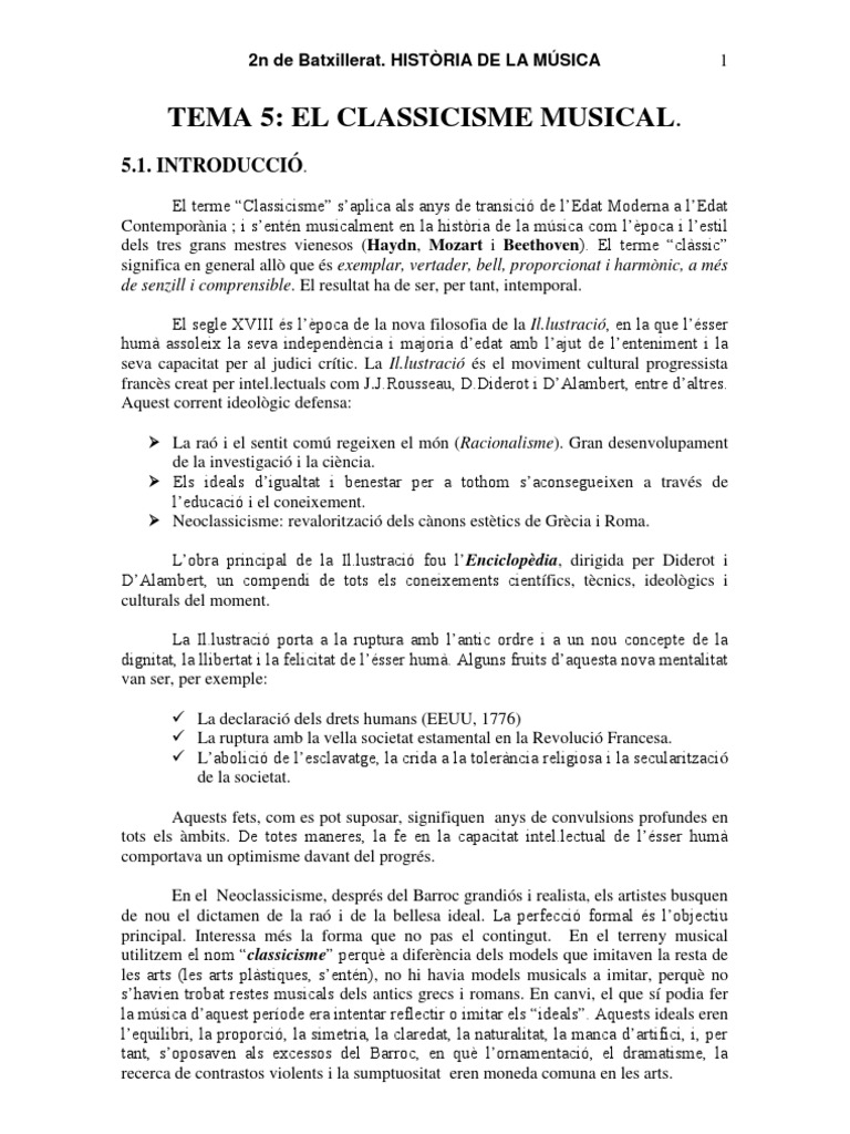 Tema 5: El Classicisme Musical | PDF