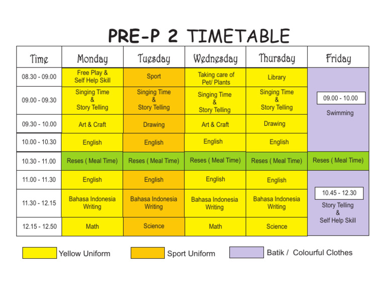 Pre-p 2 Timetable | PDF