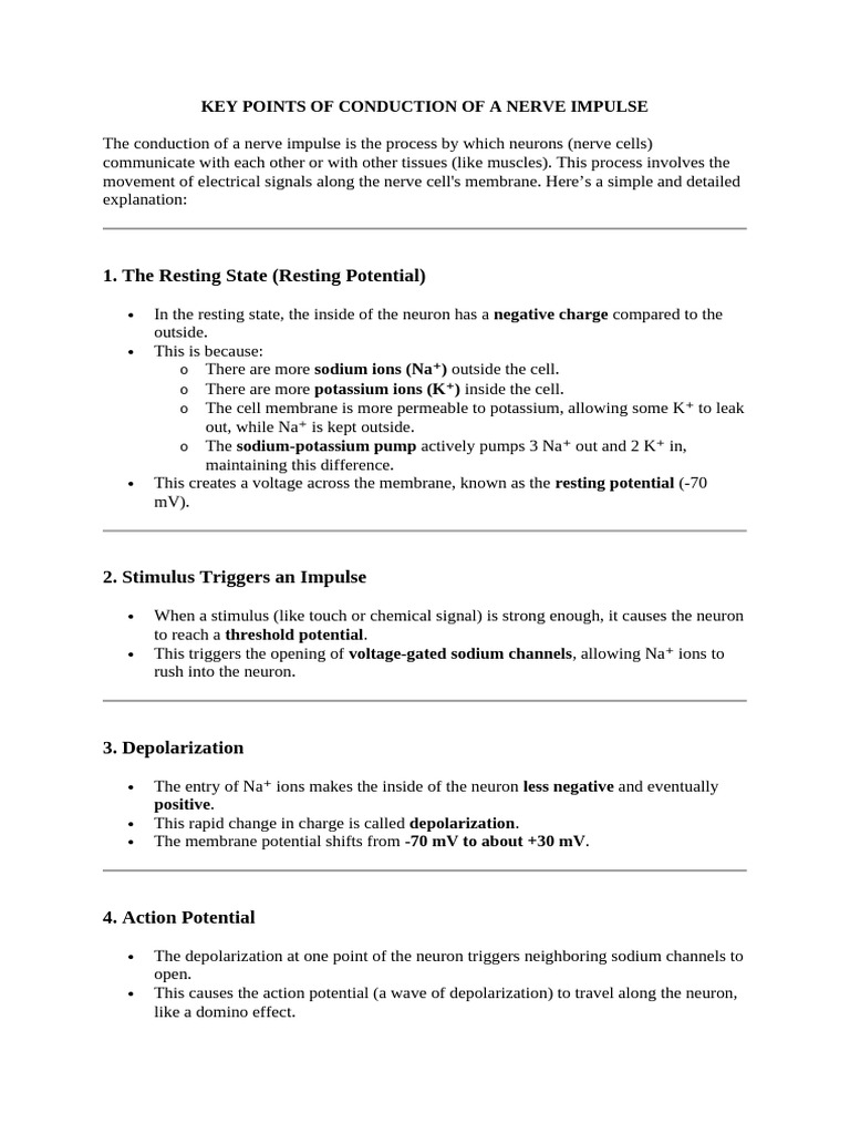 Key Points of Conduction of a Nerve Impulse | PDF | Action Potential ...