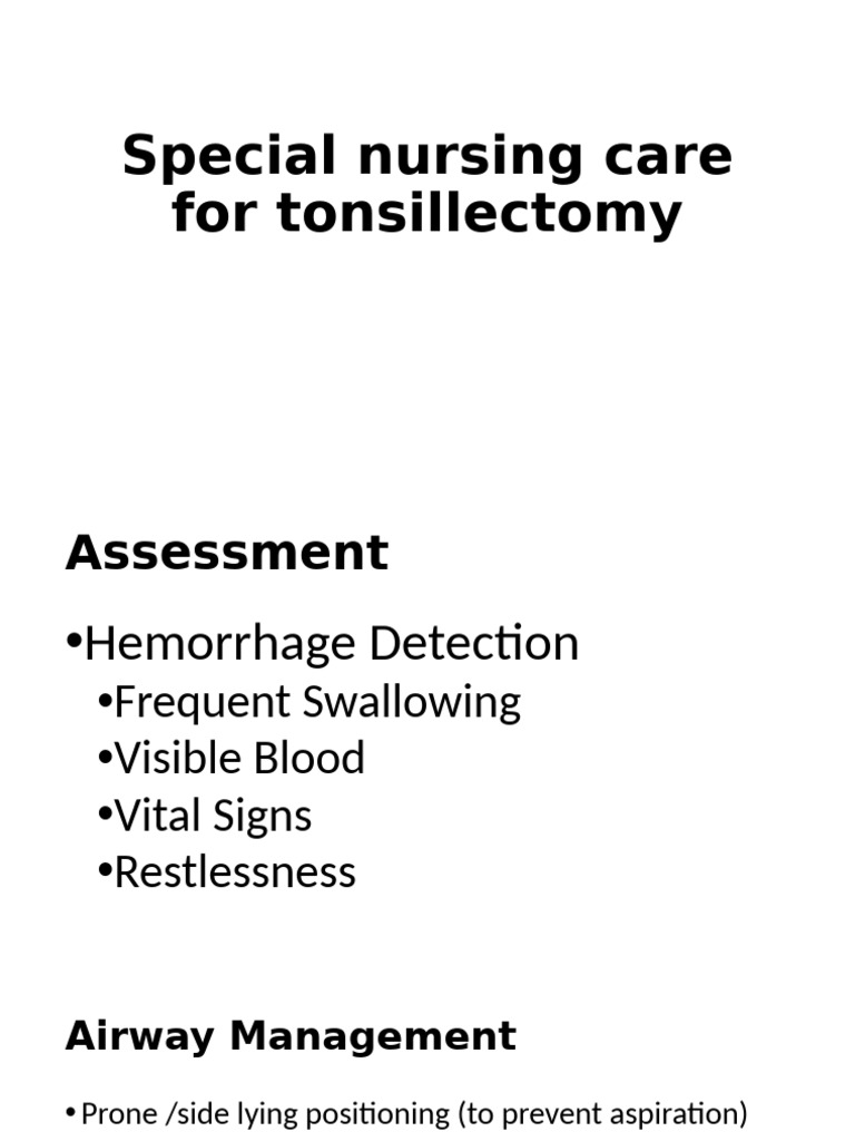 Special Nursing Care for Tonsillectomy | PDF