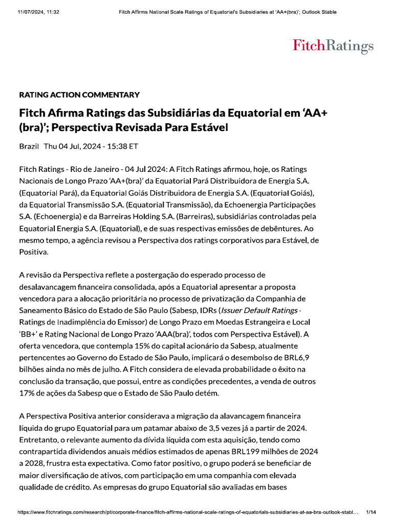 Fitch Affirms National Scale Ratings of...idiaries at ‘AA+(bra ...