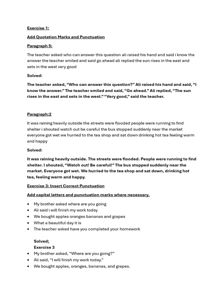 Punctuation and Quotation Marks Exercises | PDF