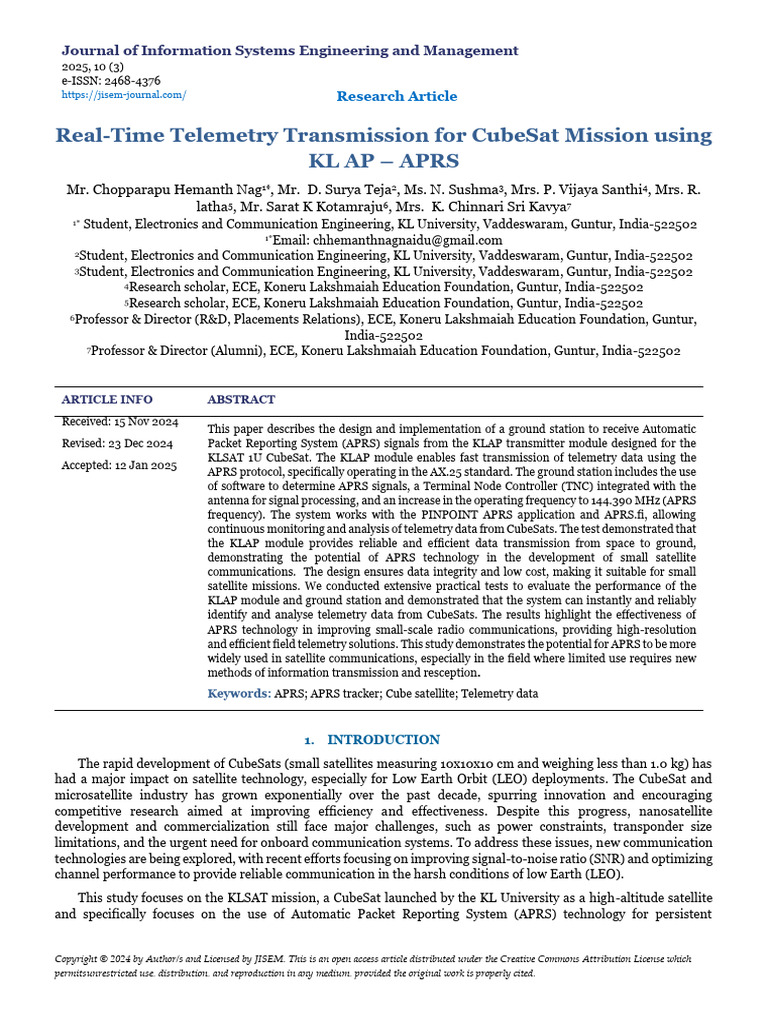 Real-Time Telemetry for CubeSat Missions | PDF | Microcontroller ...