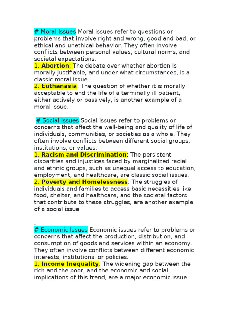 Moral Issues Moral Issues Refer to Questions or Problems That Involve ...