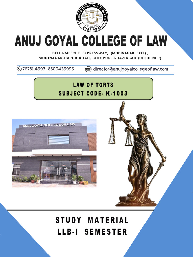 K 1003 LAW OF TORTS AGCL (1) | PDF | Tort | Damages