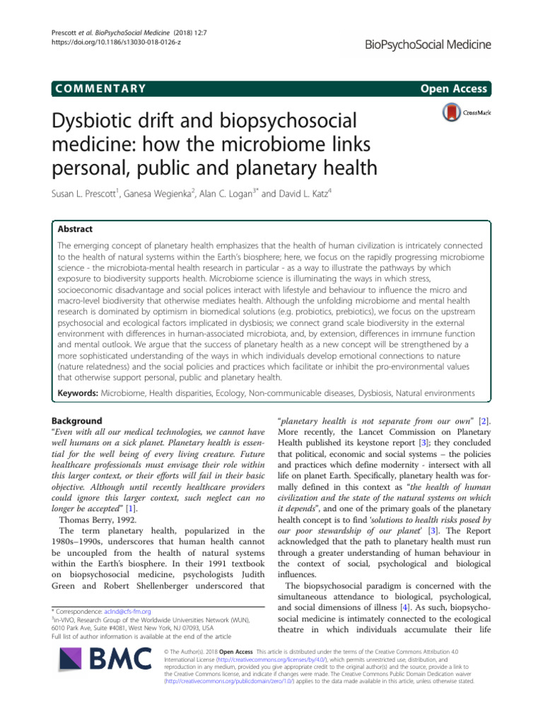 Dysbiotic Drift and Biopsychosocial Medicine How the Microbiome Links ...