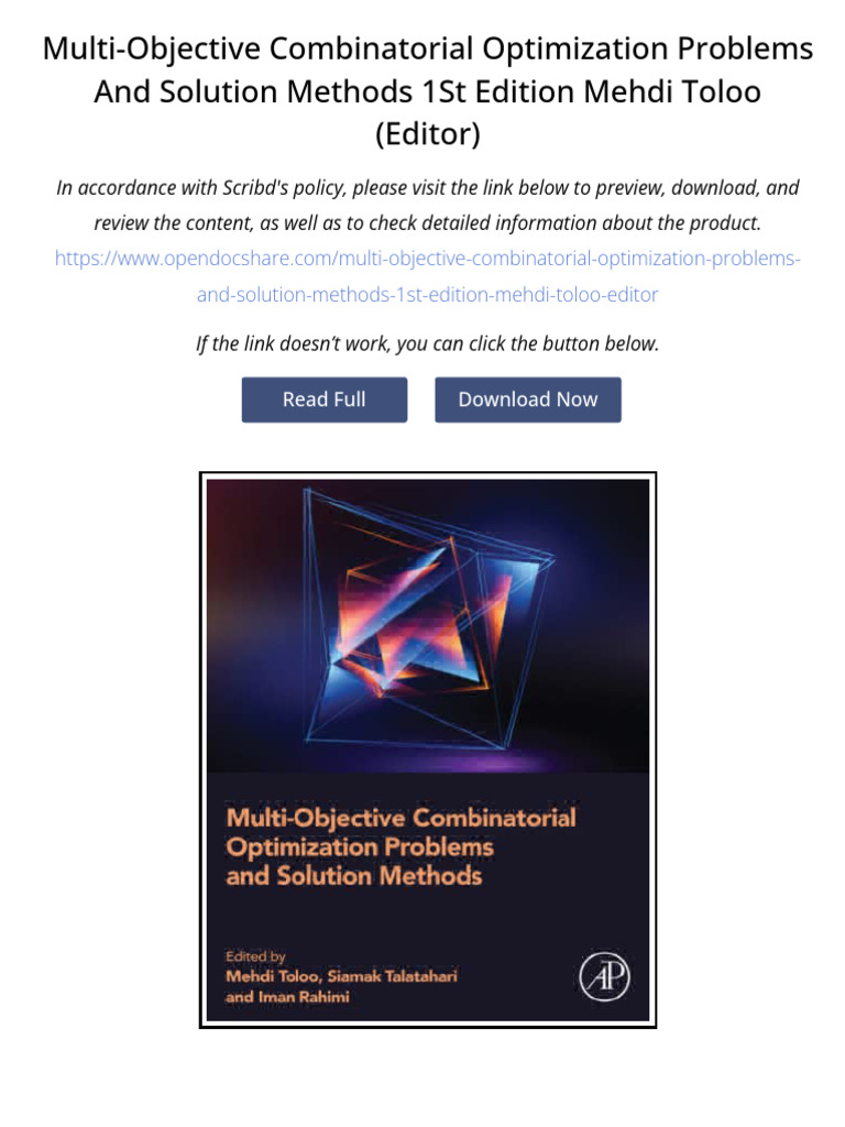 Multi-Objective Combinatorial Optimization Problems and Solution Methods 1st Edition Mehdi Toloo ...