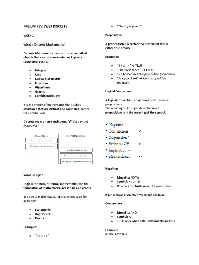 Pre-lim Discrete Reviewer | PDF | Discrete Mathematics | Metalogic