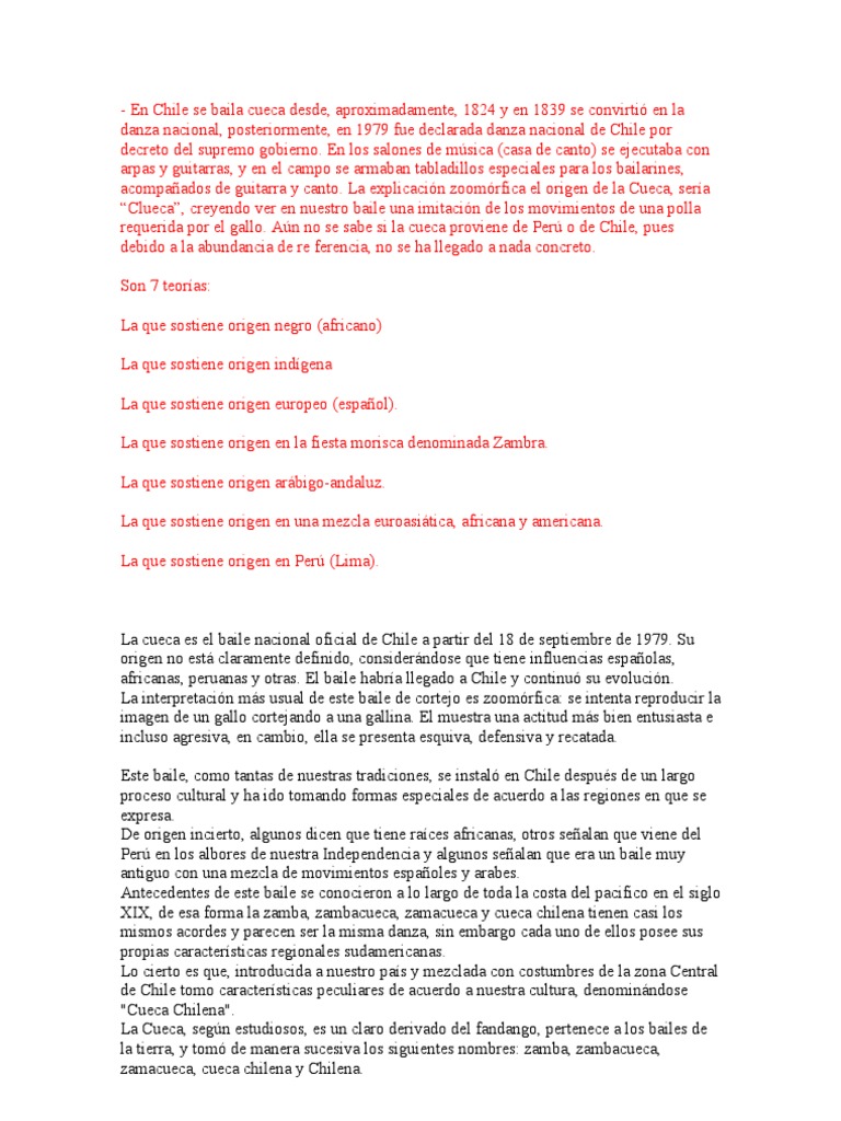 Orígenes y evolución de la cueca chilena | PDF | Entretenimiento (general)