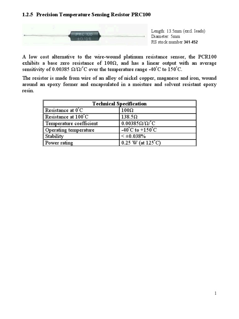 Precision Temperature Sensing Resistor PRC100 | PDF | Operational ...