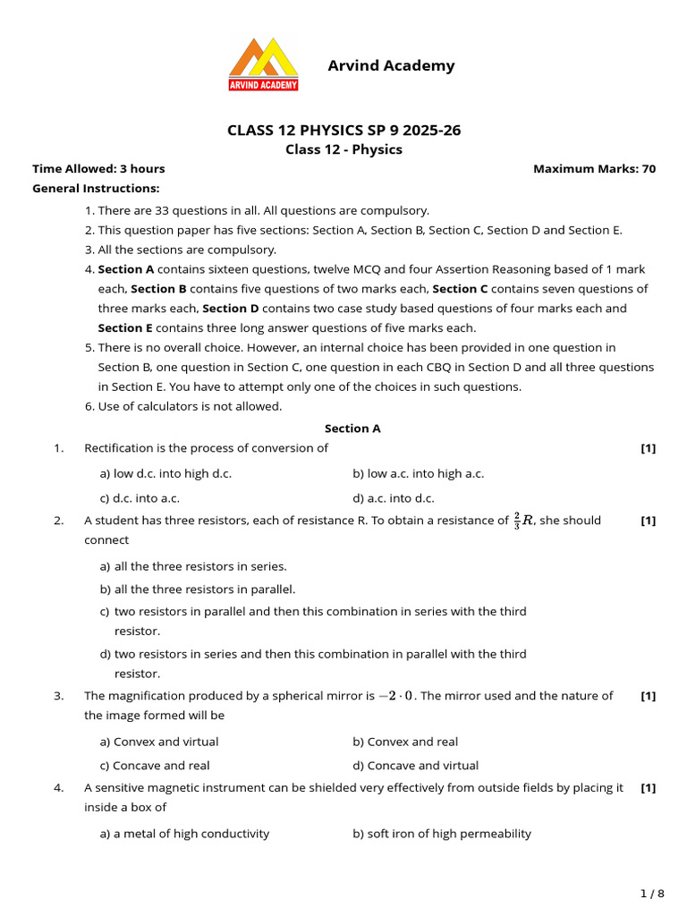 Question Sample paper 9_70761813_2026_01_07_23_30 | PDF | Permittivity ...