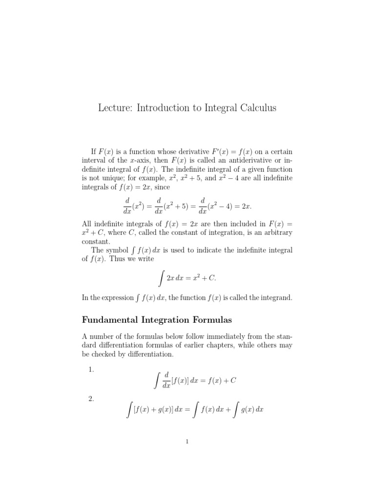 Mth 201 Lecture Note Integration | PDF | Integral | Mathematical Concepts