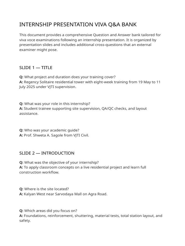 Internship Presentation Summary | PDF | Concrete | Brick