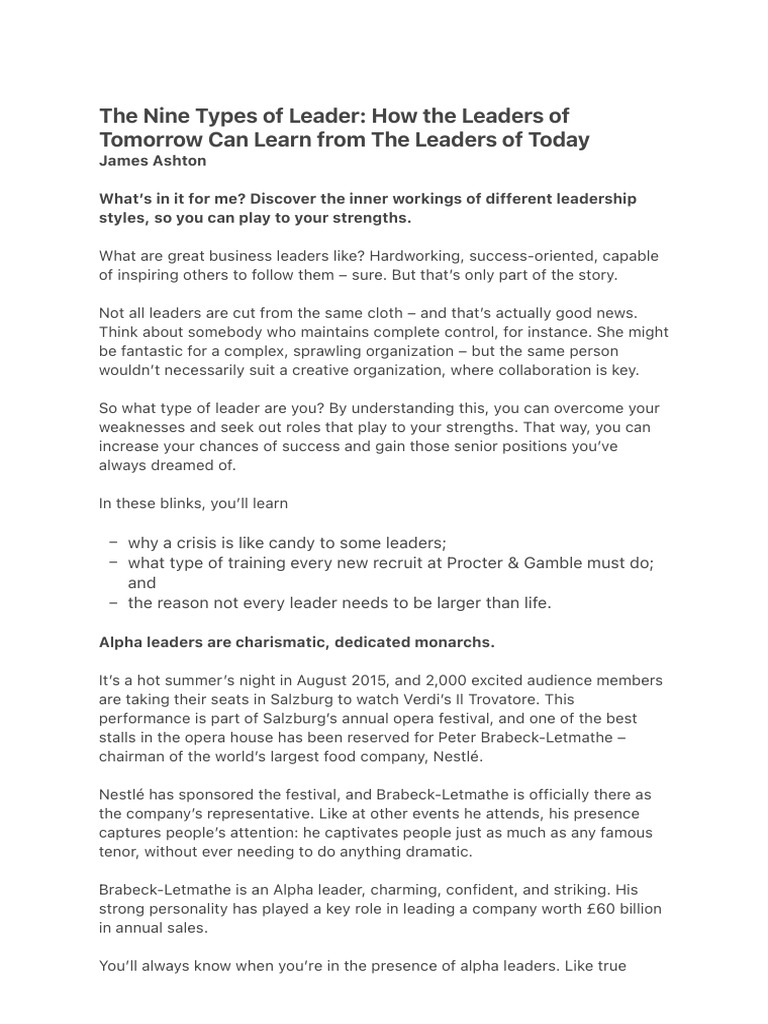Leadership Styles: The Nine Types Explained | PDF | Leadership | Business