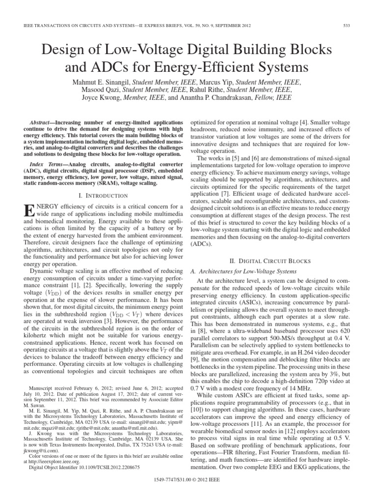 Design of Low-Voltage Digital Building Blocks and ADCs for Energy ...