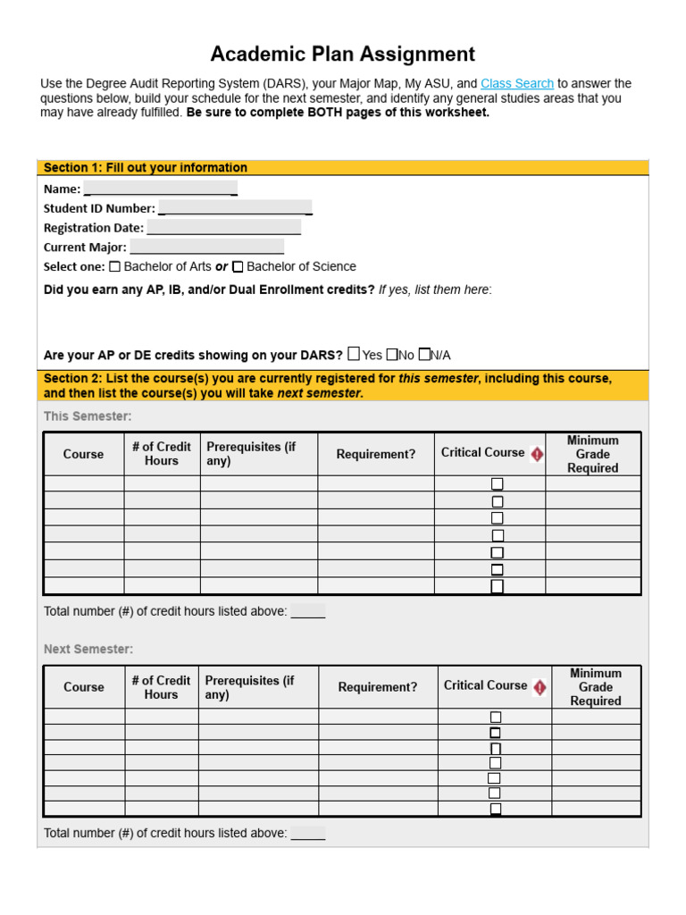 Academic Plan Worksheet Assignment.docx (Fillable) | PDF | Academia ...