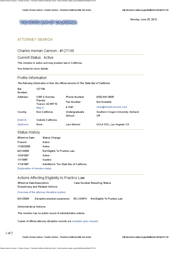 Charles Hernan Carreon - Charles Carreon - Tarnished California State ...