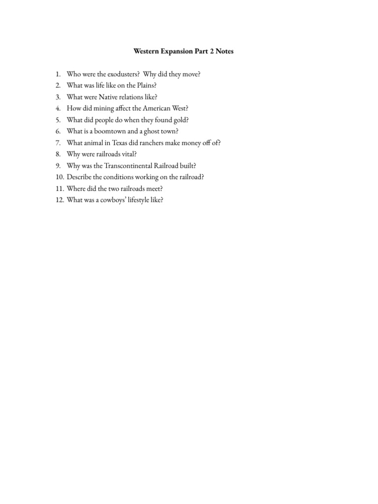 Western Expansion Part 2 Notes | PDF