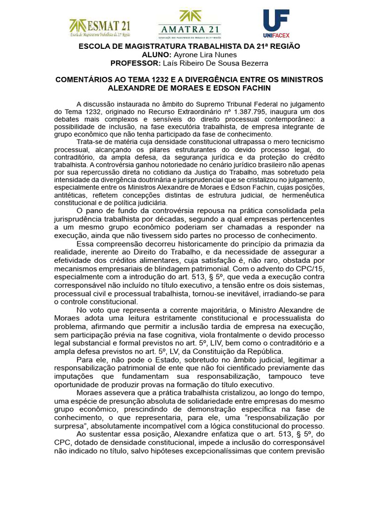 Direito Individual Do Trabalho - Tema 1232 | PDF | Constituição ...