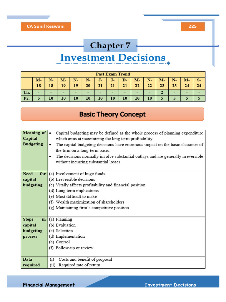 Investment Decisions in Capital Budgeting | PDF | Net Present Value ...
