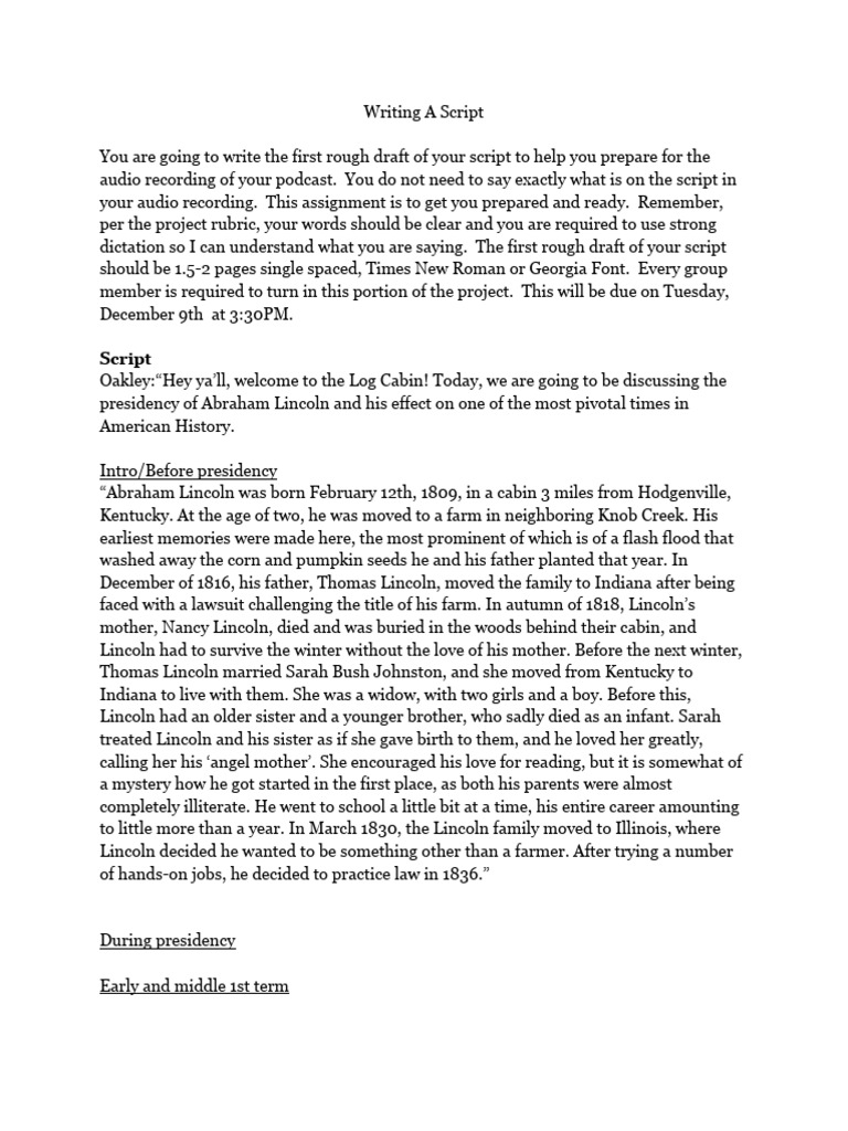 Oakley, Onyx, Christian, Connor - Writing a Script | PDF | Abraham ...