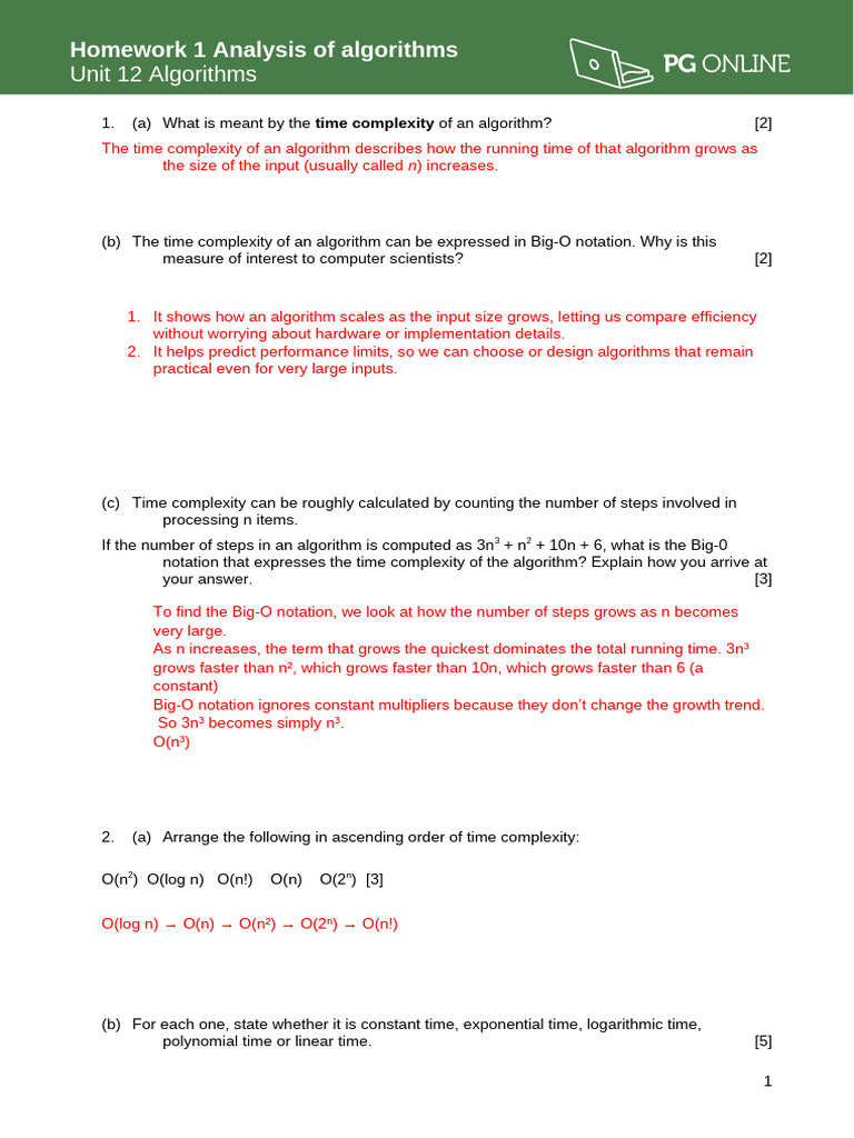 Algorithms Homework 1 Analysis and Design Of | PDF | Time Complexity | Logarithm