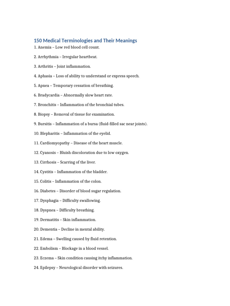 150 Essential Medical Terms Explained | PDF | Edema | Arthritis