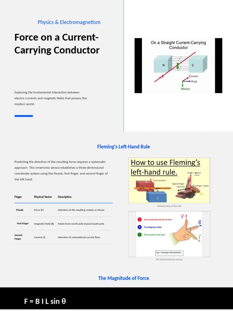 Force on a Current-Carrying Conductor | PDF | Magnetic Field | Electric ...