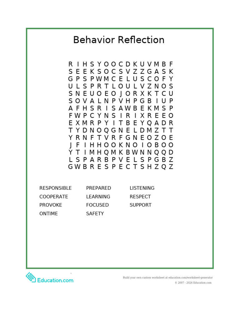 Custom Behavior Reflection Worksheet | PDF