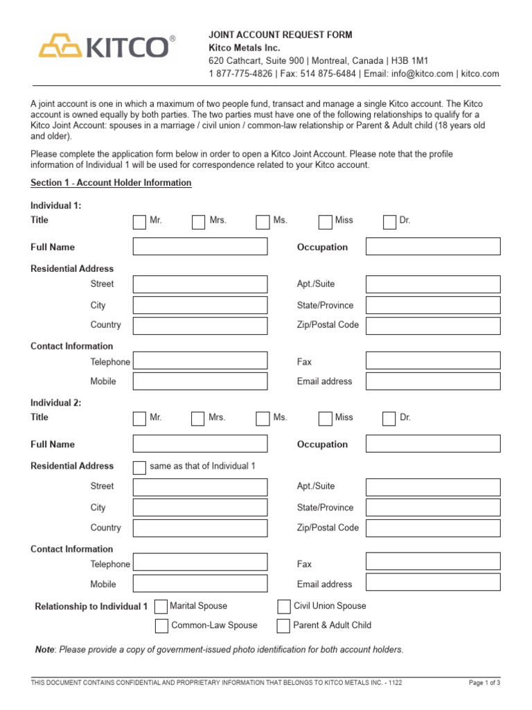 Kitco Joint Account Application Form | PDF | Identity Document