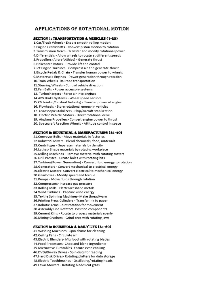 100 Applications of Rotational Motion | PDF | Vehicles | Engines