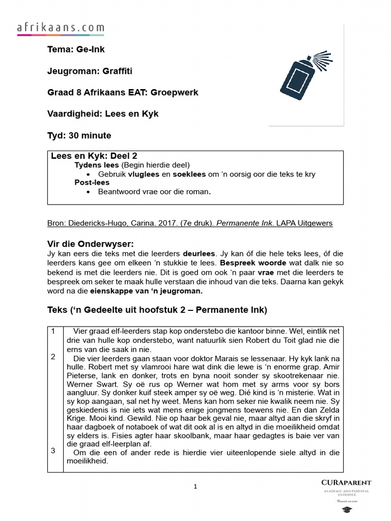 1. Gr 8 EAT Lees en Kyk Roman_ - Permanent Ge-Ink Deel 2 | PDF