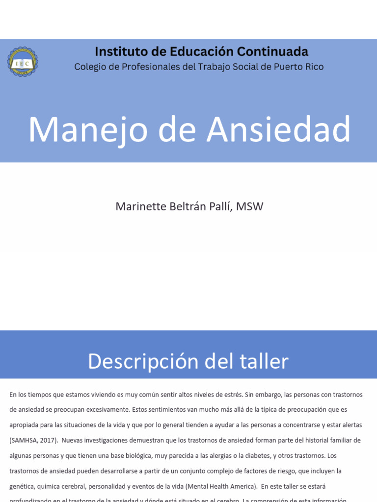 presentacion-ansiedad | PDF | Terapia de conducta cognitiva | Ansiedad