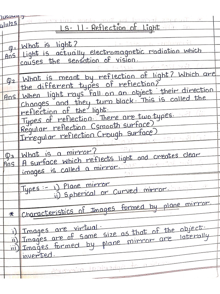 std 9th , Lesson no --11 Reflection of Light | PDF