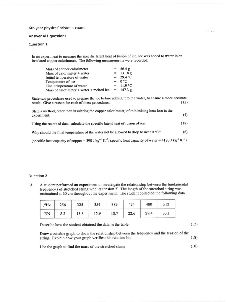 6th Year Physics Exams | PDF