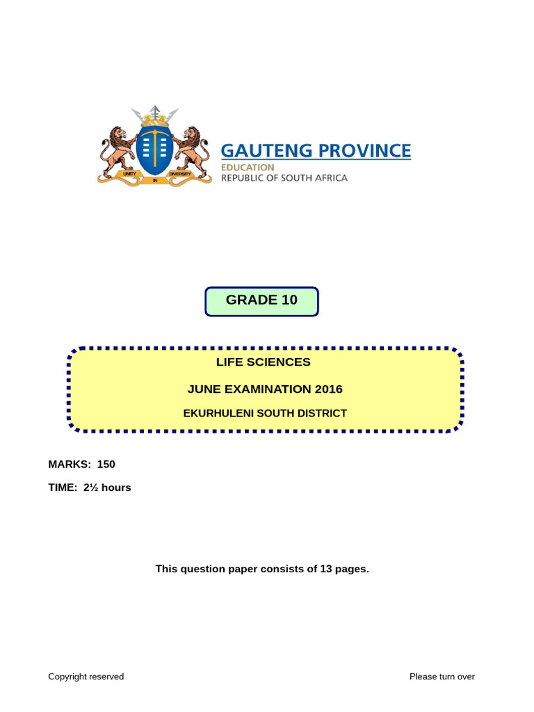 Copy of D16 Life Sciences QP 10 2016 | PDF | Tissue (Biology) | Nutrients