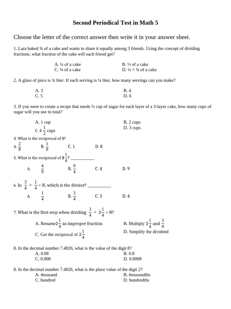 2nd Periodical Test Math 5 | PDF | Prime Number | Numbers