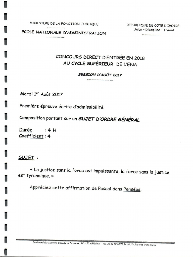 Sujet d'Ordre Général_ena Cs Direct_étape 2_session 2017 HD | PDF