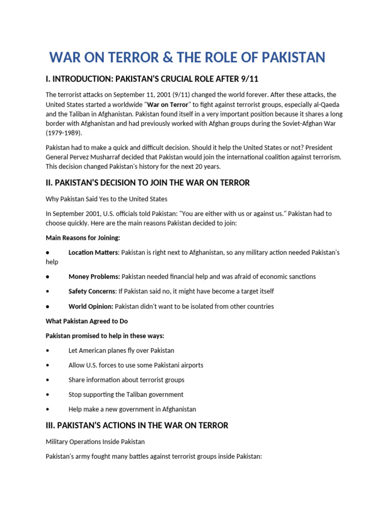 Pakistan's Role in the War on Terror | PDF | War On Terror | Taliban