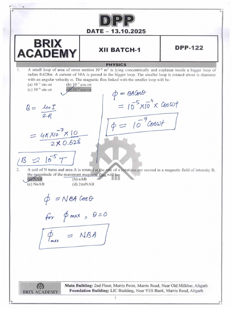Physics Solution Xii Batch-1 Dpp-122 Date 13-10-2025 | PDF