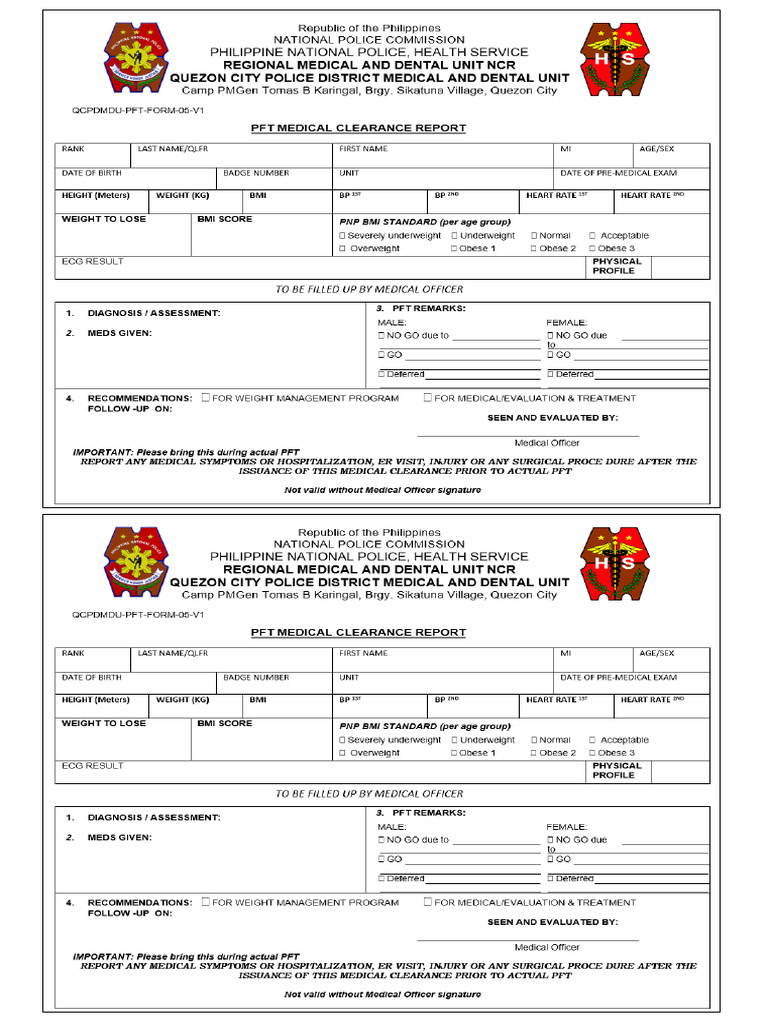 Pft Pre-medical Evaluation Form 1 | PDF