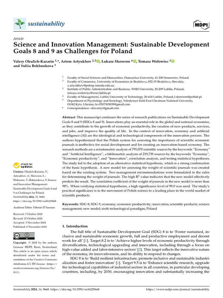 Science and Innovation Management: Sustainable Development Goals 8 and ...