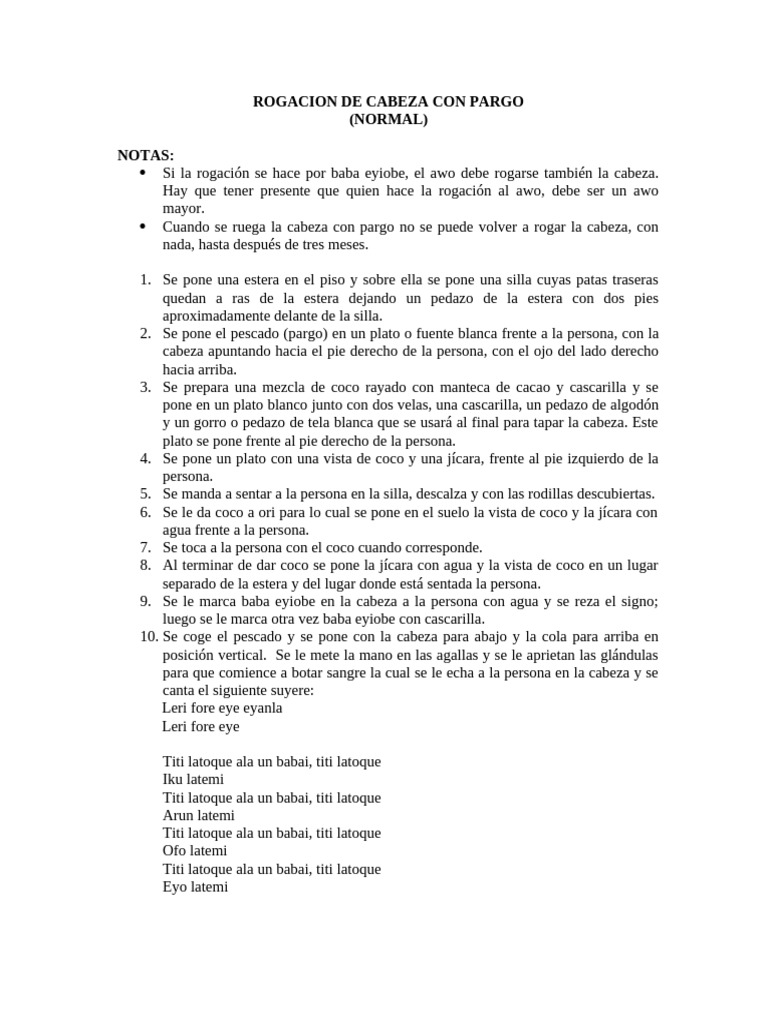 Rogacion de Cabeza Con Pargo | PDF