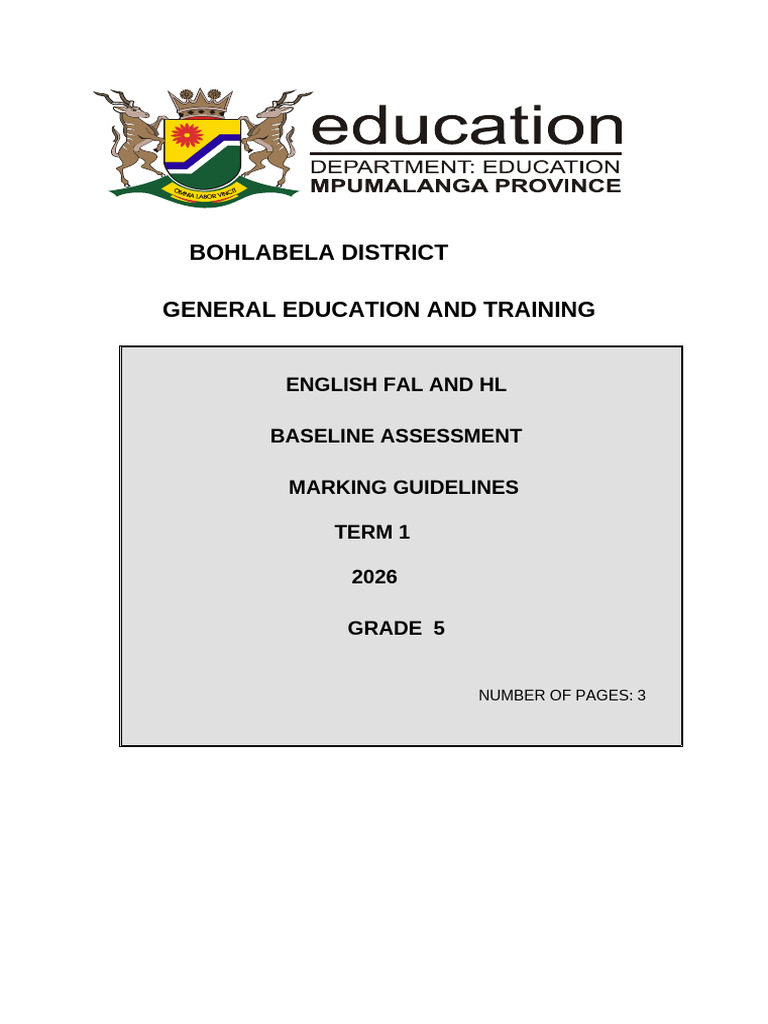 2026 ENGLISH IP GRADE 5 BASELINE ASSESSMENT MEMORANDUM | PDF | Fish And ...