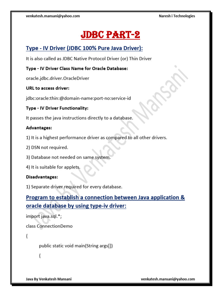 Type IV Driver & Statement Interface | PDF | Sql | Data